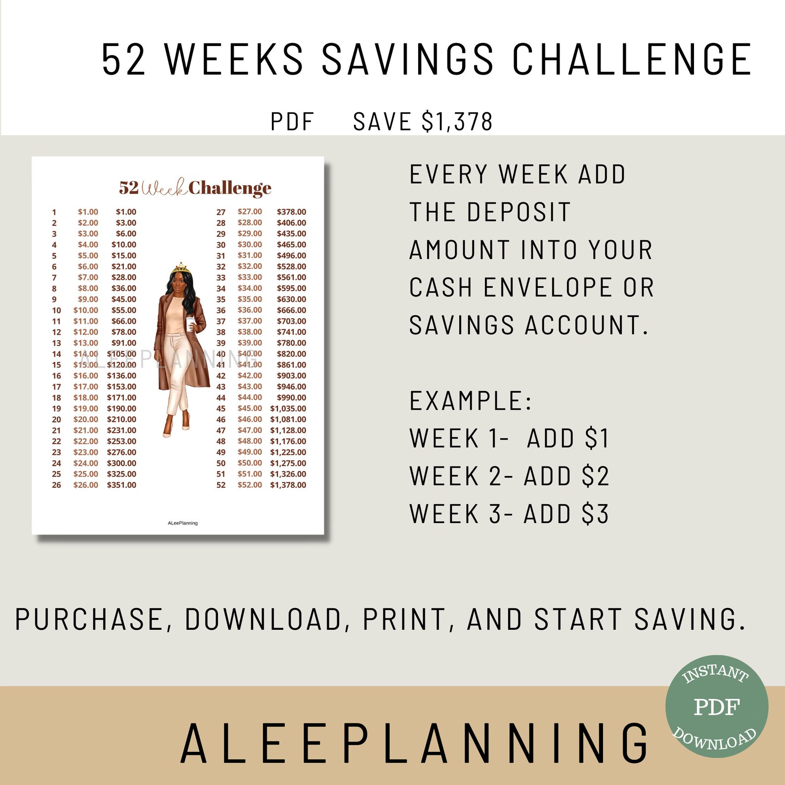 52 Week Savings Challenge Printable 52 Week Challenge Chart 52 Week ...