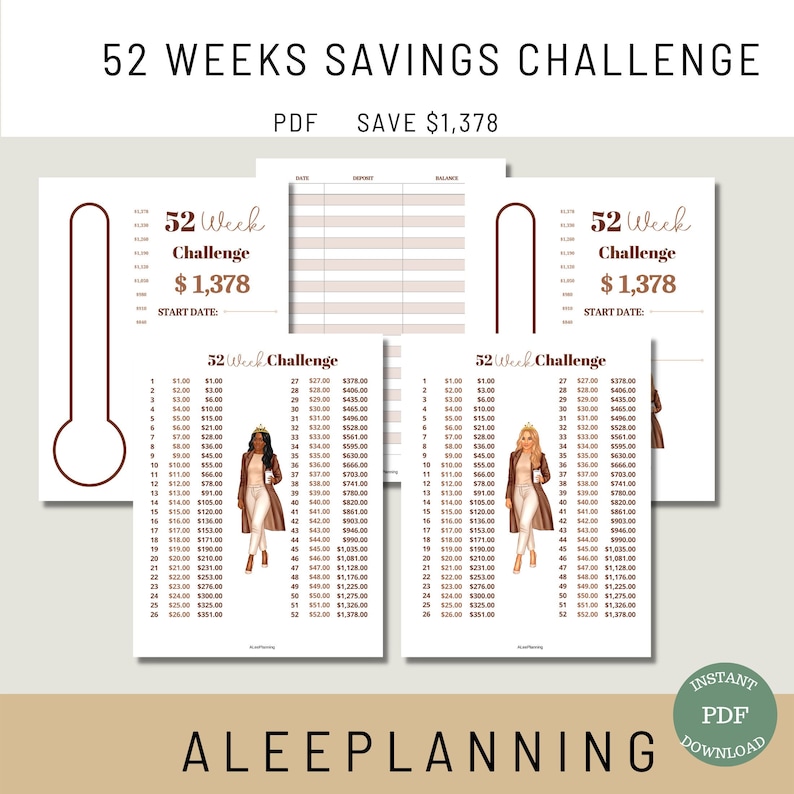 52 Week Savings Challenge Printable 52 Week Challenge Chart 52 Week ...