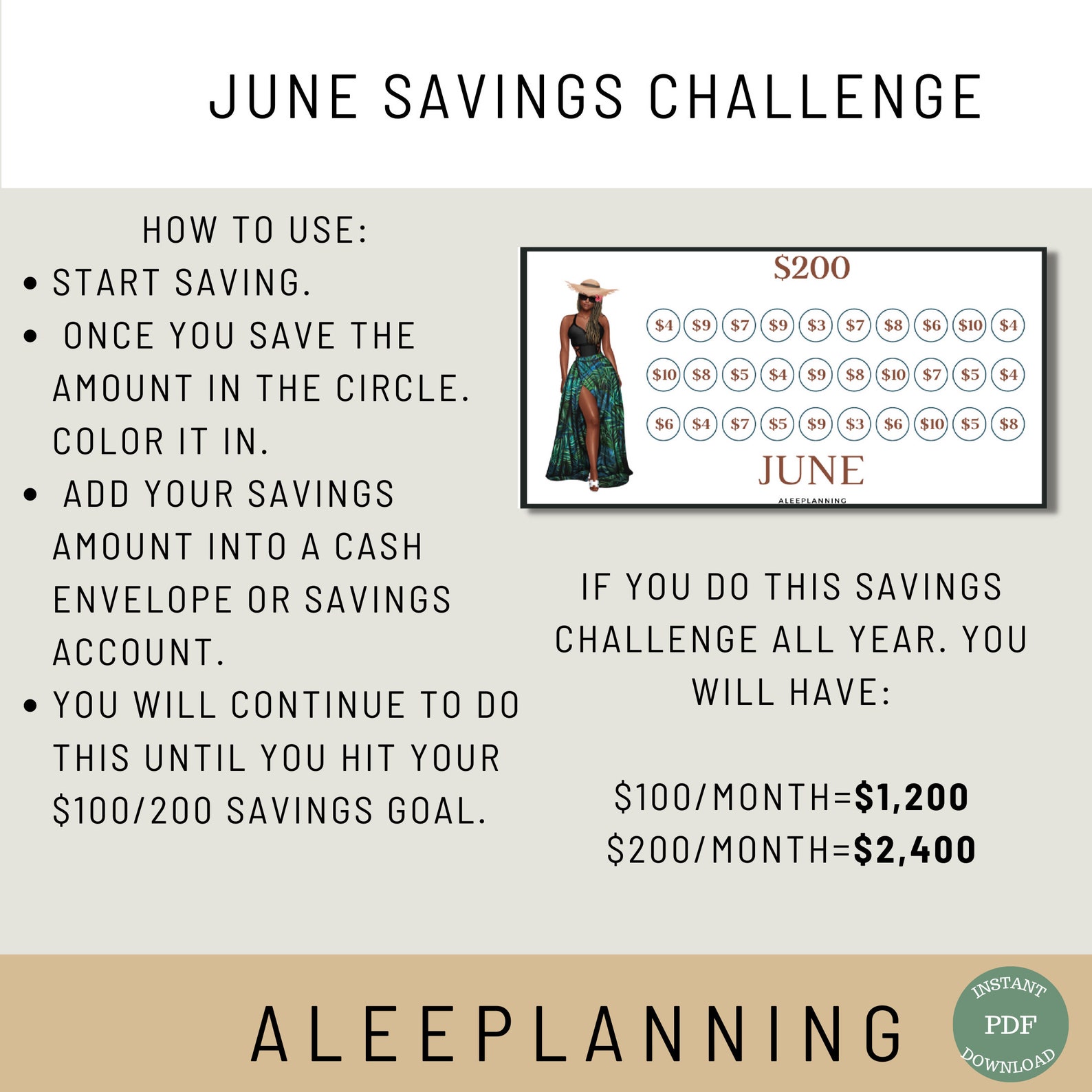 June Summer Savings Challenge June Tracker 100 Savings 200 - Etsy