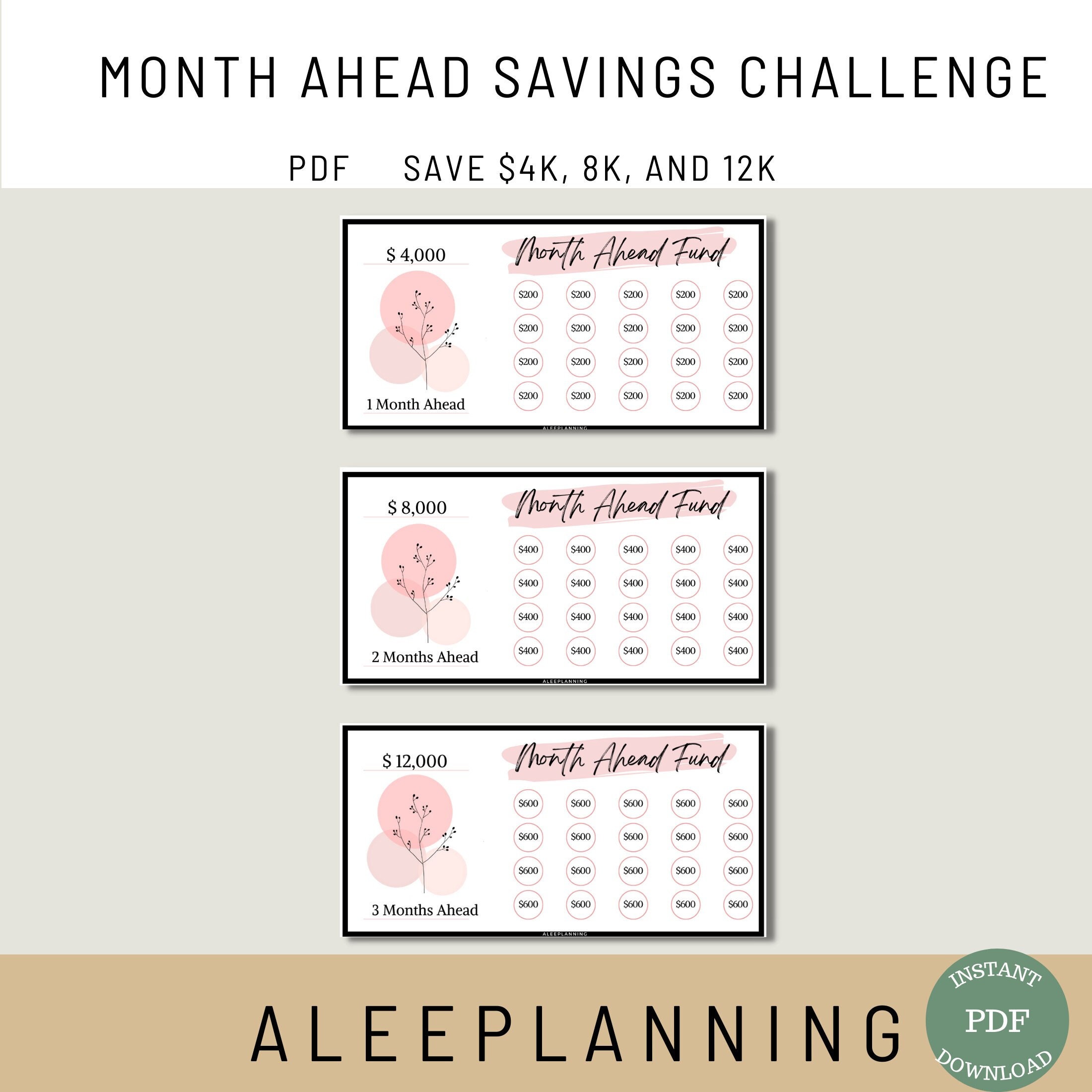 1 Month Ahead Savings Challenge 2 Months Ahead 3 Months Ahead - Etsy