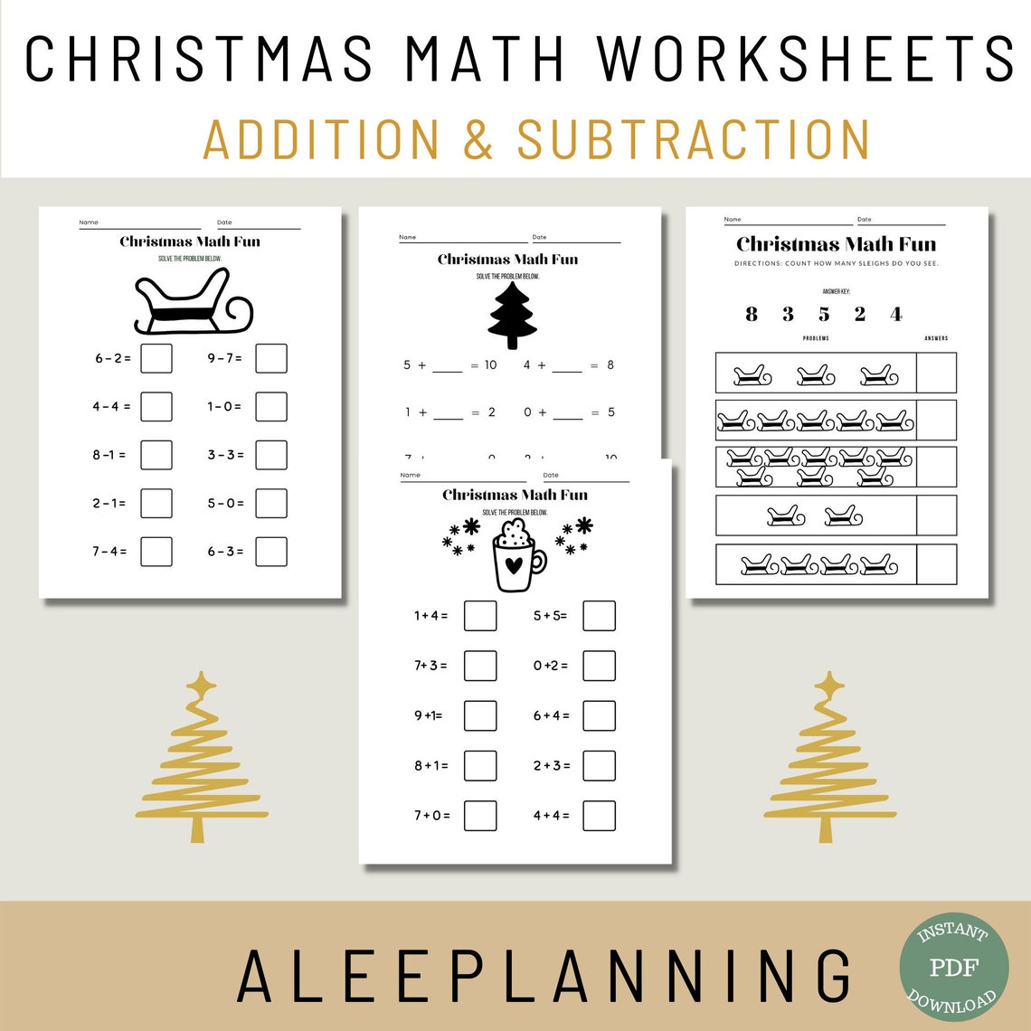Math Worksheet Elementary Christmas Math Addition Subtraction First ...