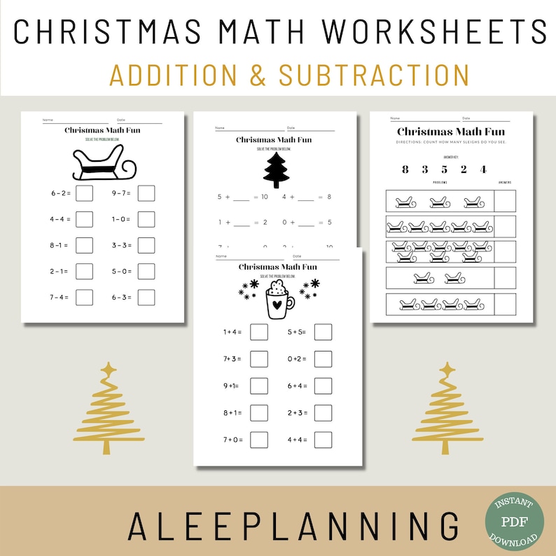 Math Worksheet Elementary Christmas Math Addition Subtraction First ...