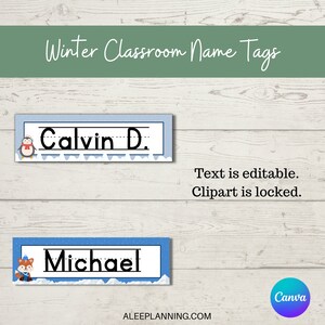 Winter Classroom Name Tags: Editable Student Desk Decor (canva) - Etsy