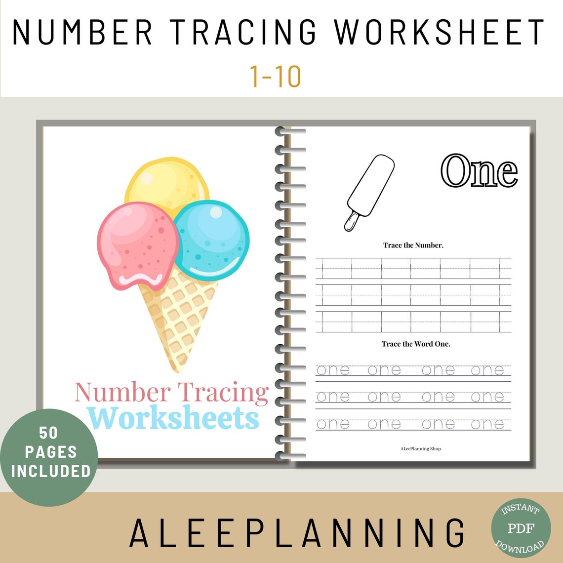 Number Tracing Worksheet Ice Cream 1-10 Tracing Dot Numbers - Etsy