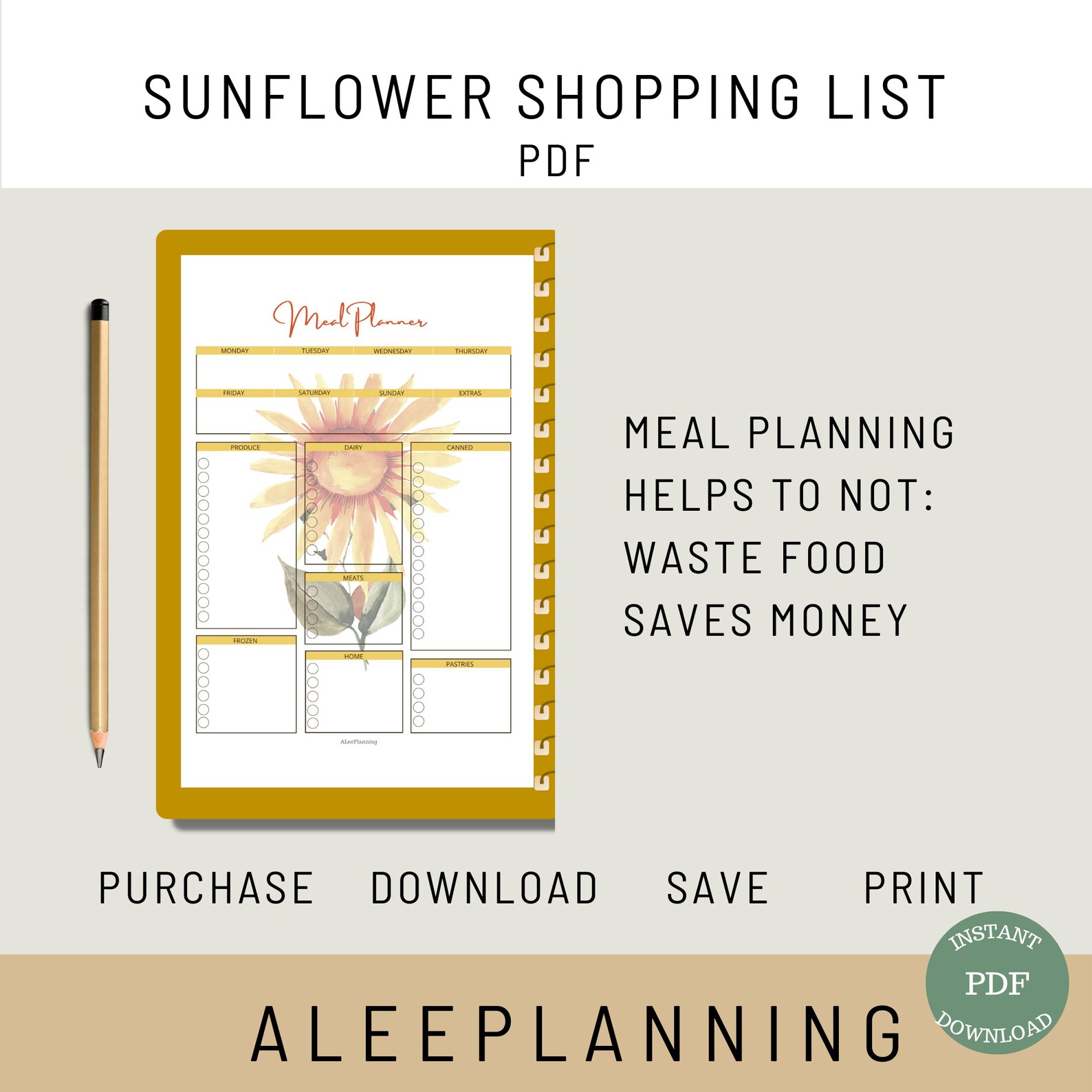Sunflower Grocery List Sunflower Meal Planner Easy Meal Planner Weekly ...