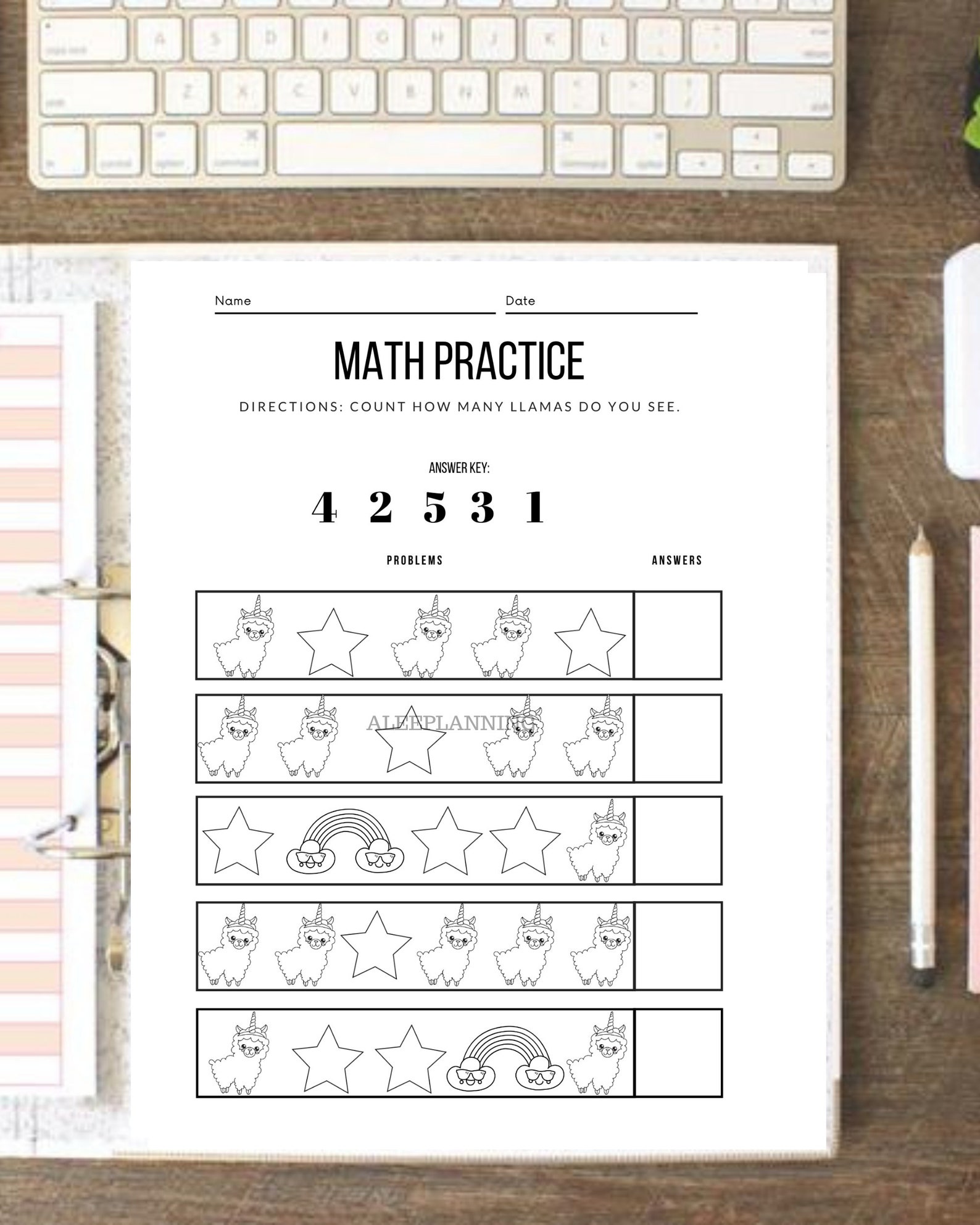Elementary Math Worksheet Printable Llama Children Math - Etsy