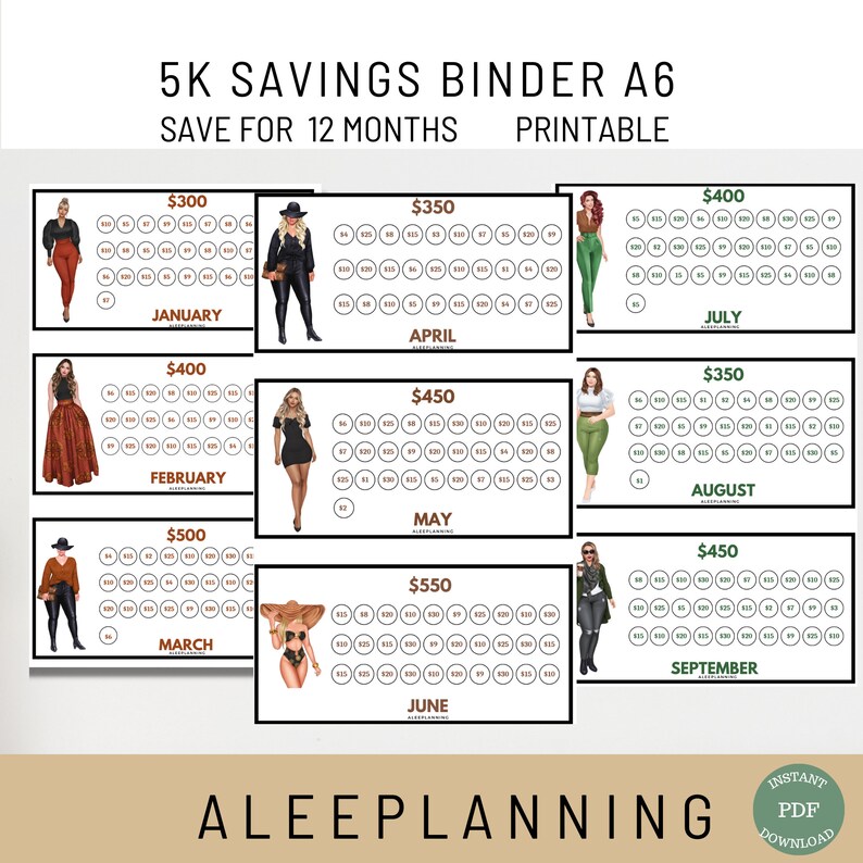 12 Months Savings Challenge Bundle12 Month Savings Tracker - Etsy