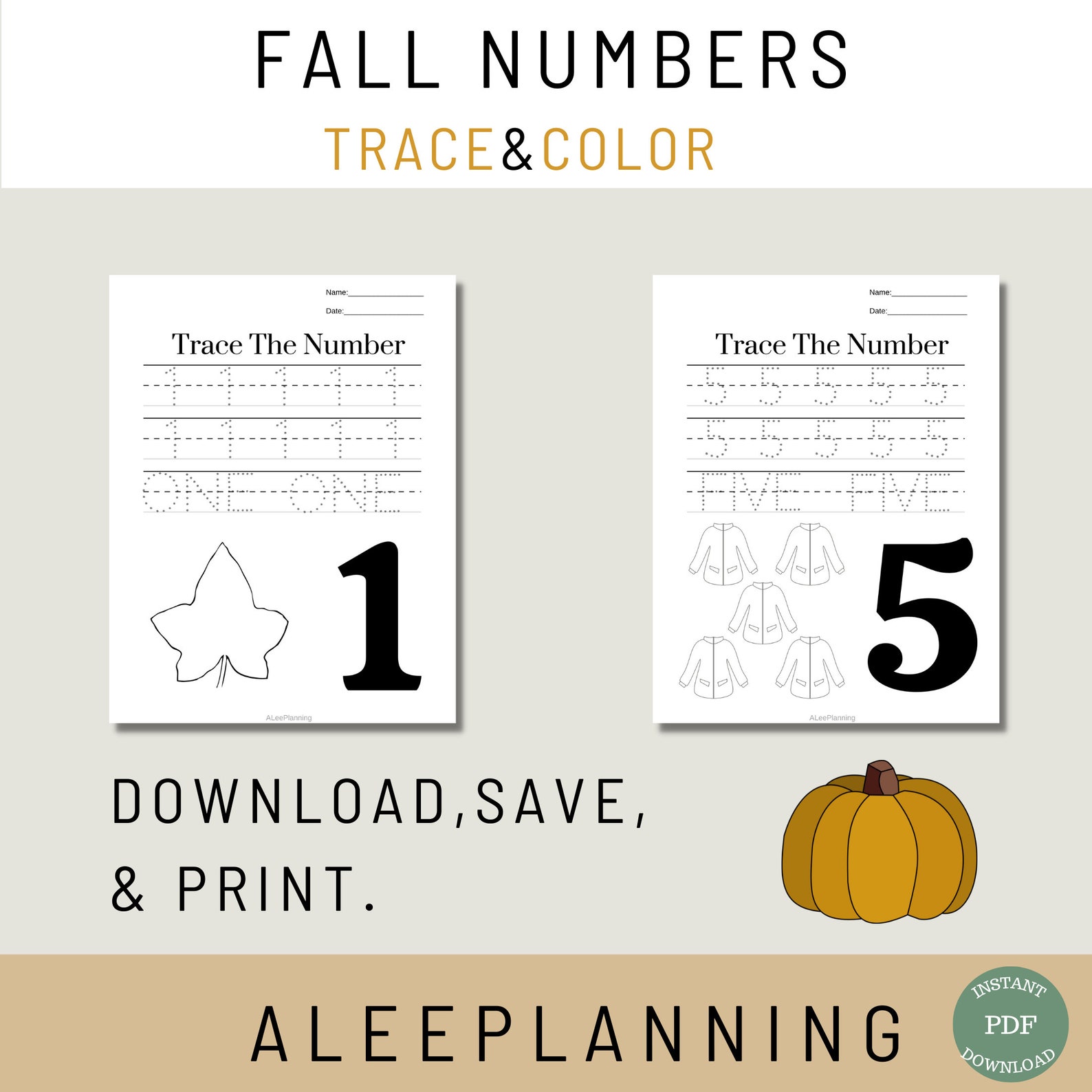 Trace the Number Printable Fall Trace Number Worksheet - Etsy