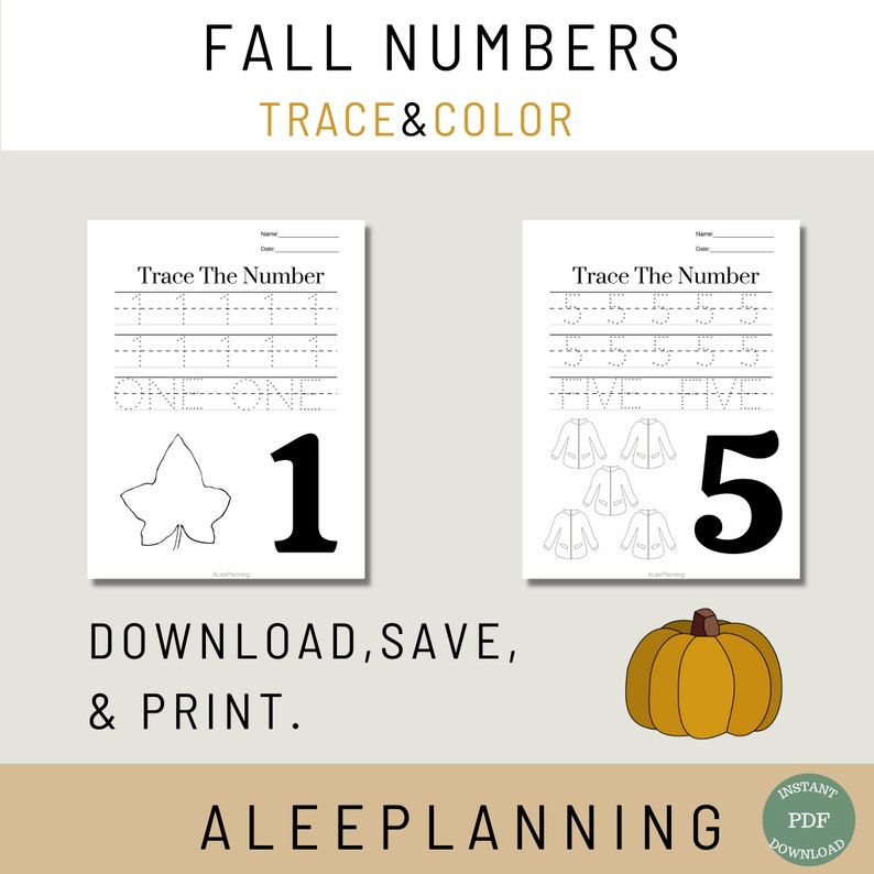 Trace the Number Printable Fall Trace Number Worksheet - Etsy