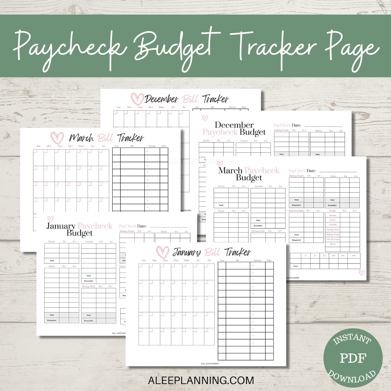 Paycheck Budget Tracker Landscapepaycheck Bundle PDF Printable Digital ...