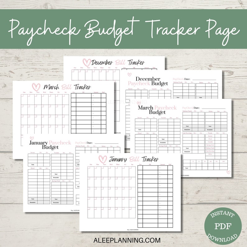 Paycheck Budget Tracker Landscapepaycheck Bundle PDF Printable Digital ...