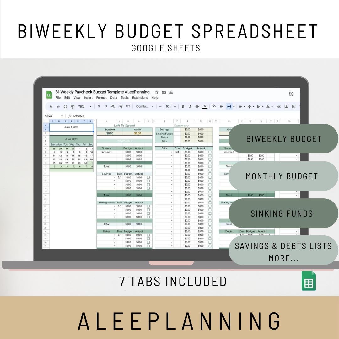 Bi-weekly Budget Spreadsheet: Google Sheets Template (digital Download ...