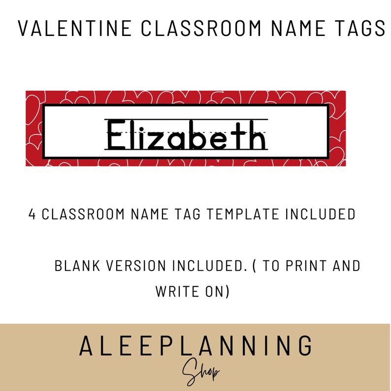 Valentine Classroom Name Tag Canva Editable Heart Classroom Decor Cubby ...