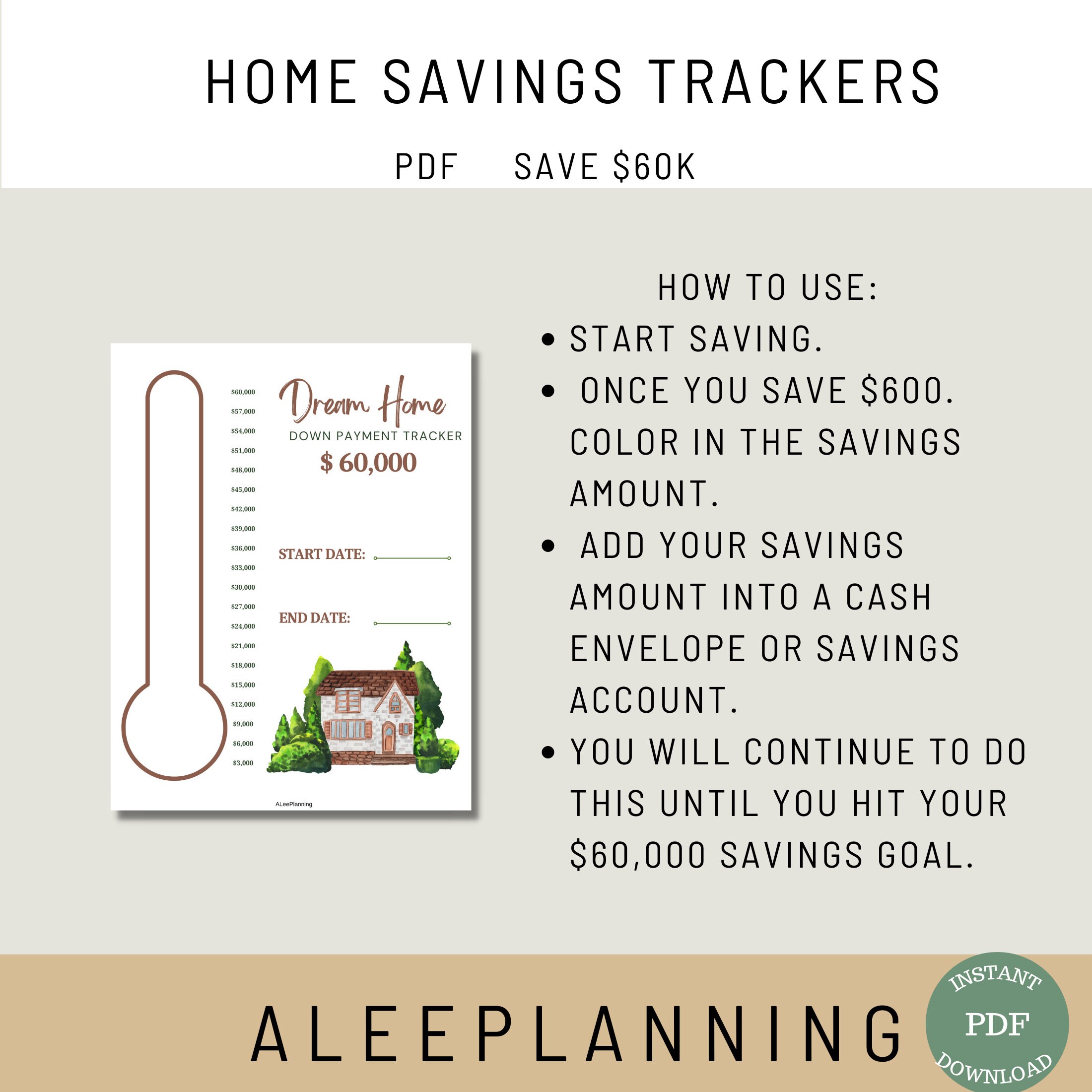 Home Savings Tracker 60k: House Down Payment Chart (PDF) - Etsy