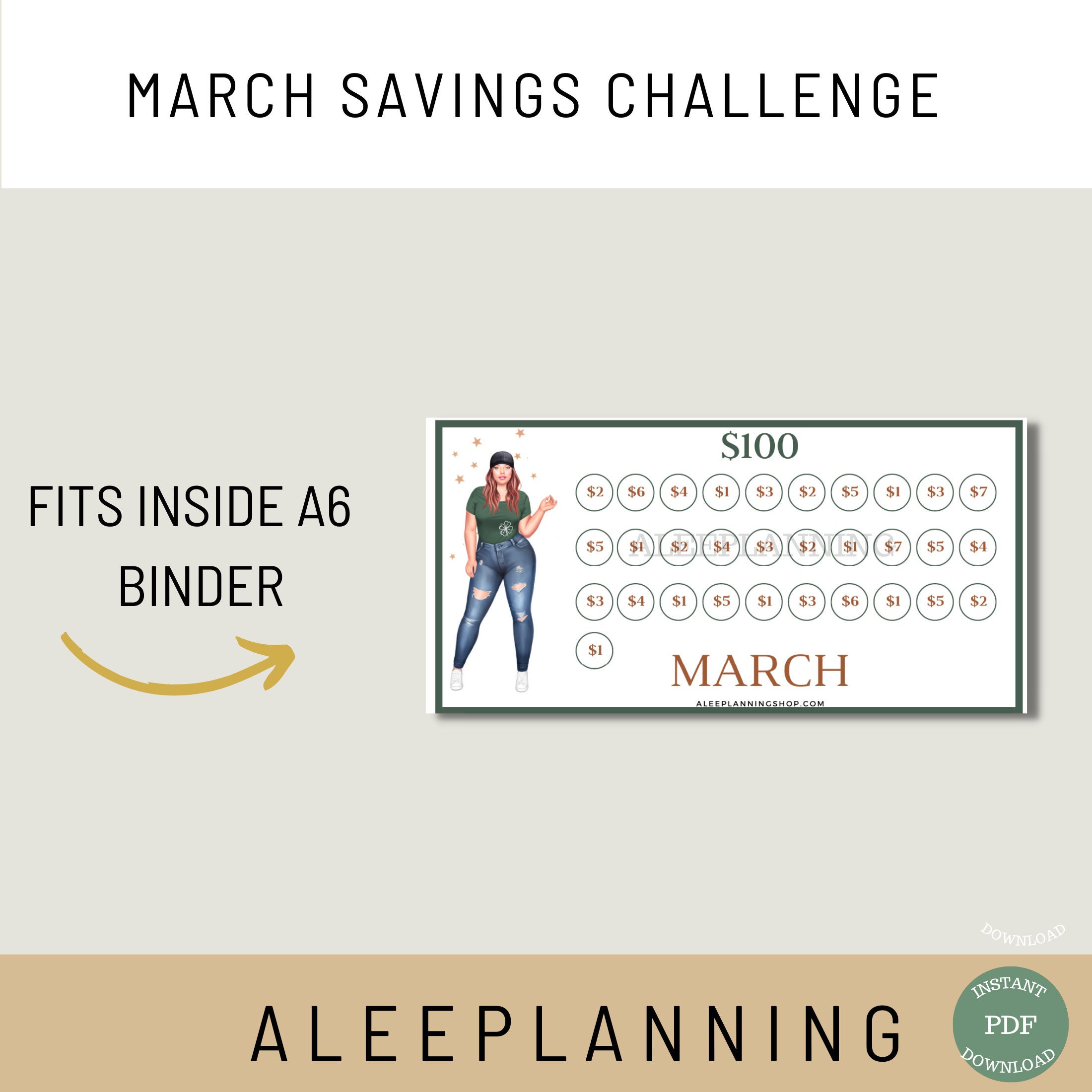 March Savings Challenge Printable Green A6 Savings Tracker - Etsy