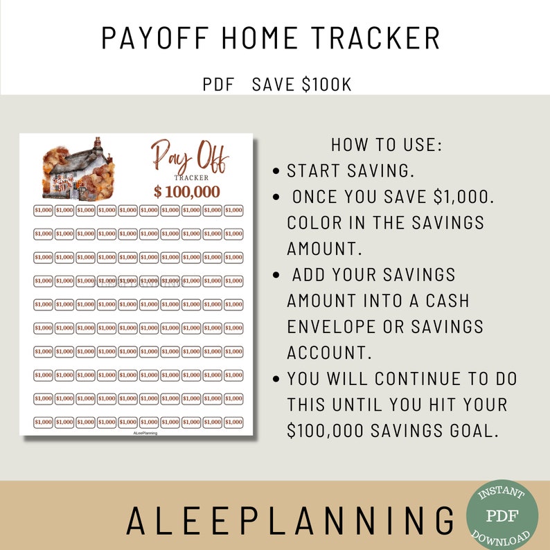 Home Payoff Tracker 100K House Pay off Tracker Mortgage Payoff Mortgage ...