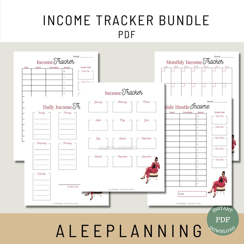 Income Tracker Printable Income Template Side Hustle Income Business ...