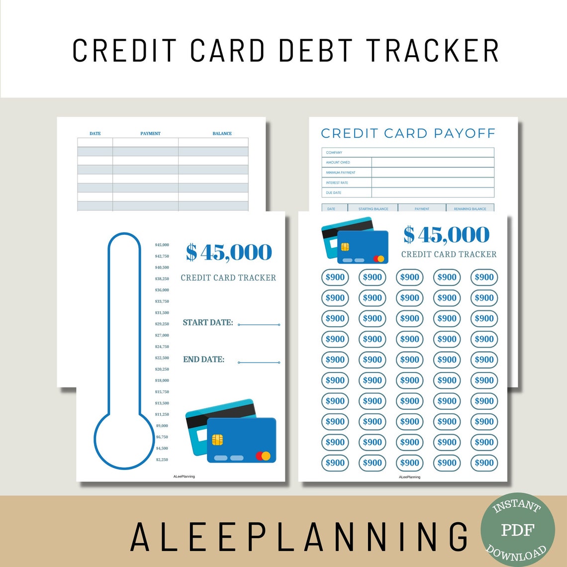 Credit Card Payoff Tracker Printable 45K Debt visual Debt Tracker Debt ...
