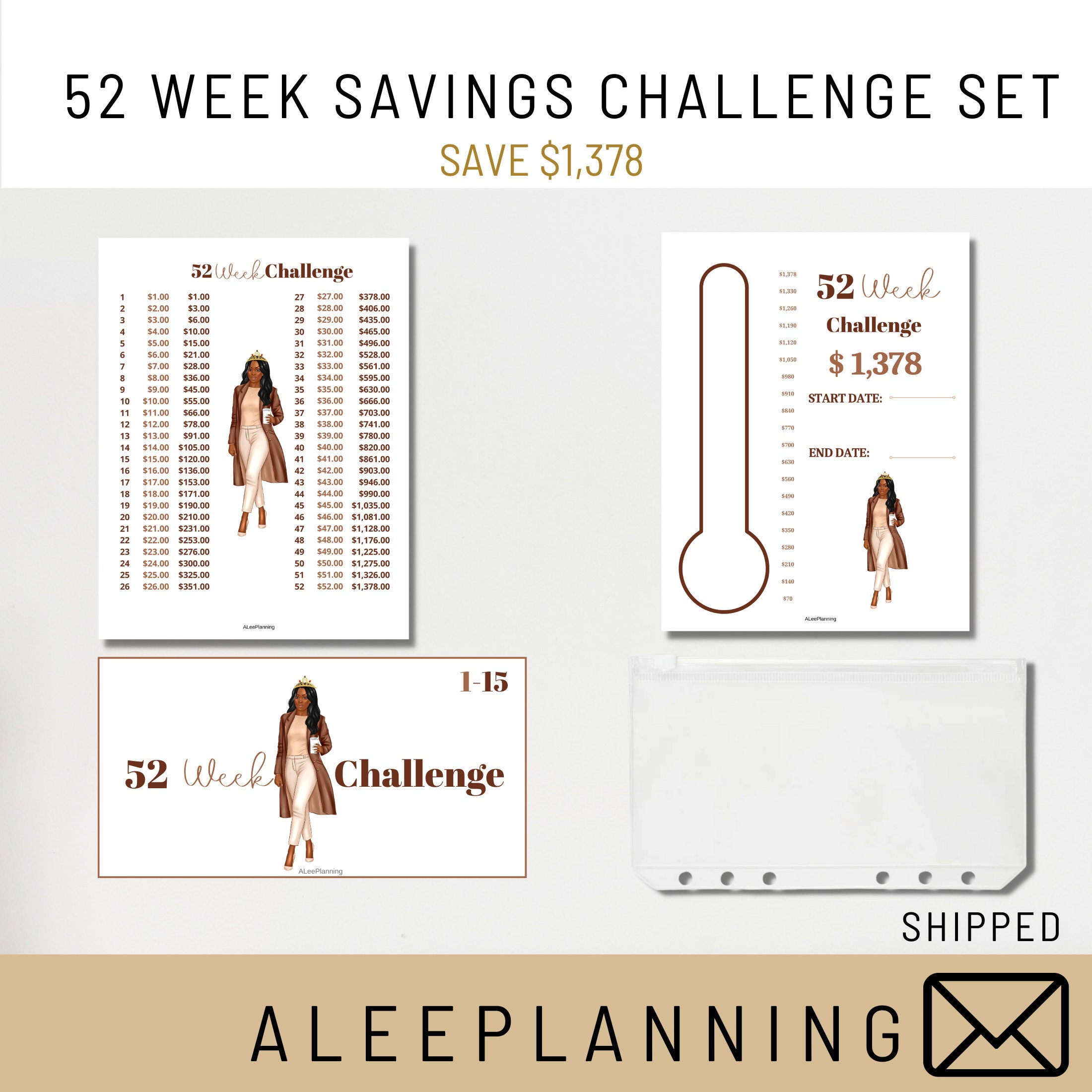 52 Week Savings Challenge Set 52 Week Challenge Chart 52 Week Tracker ...