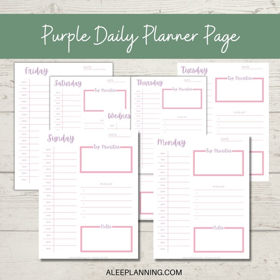 Purple Daily Planner Printable Daily Schedule Hourly | Etsy