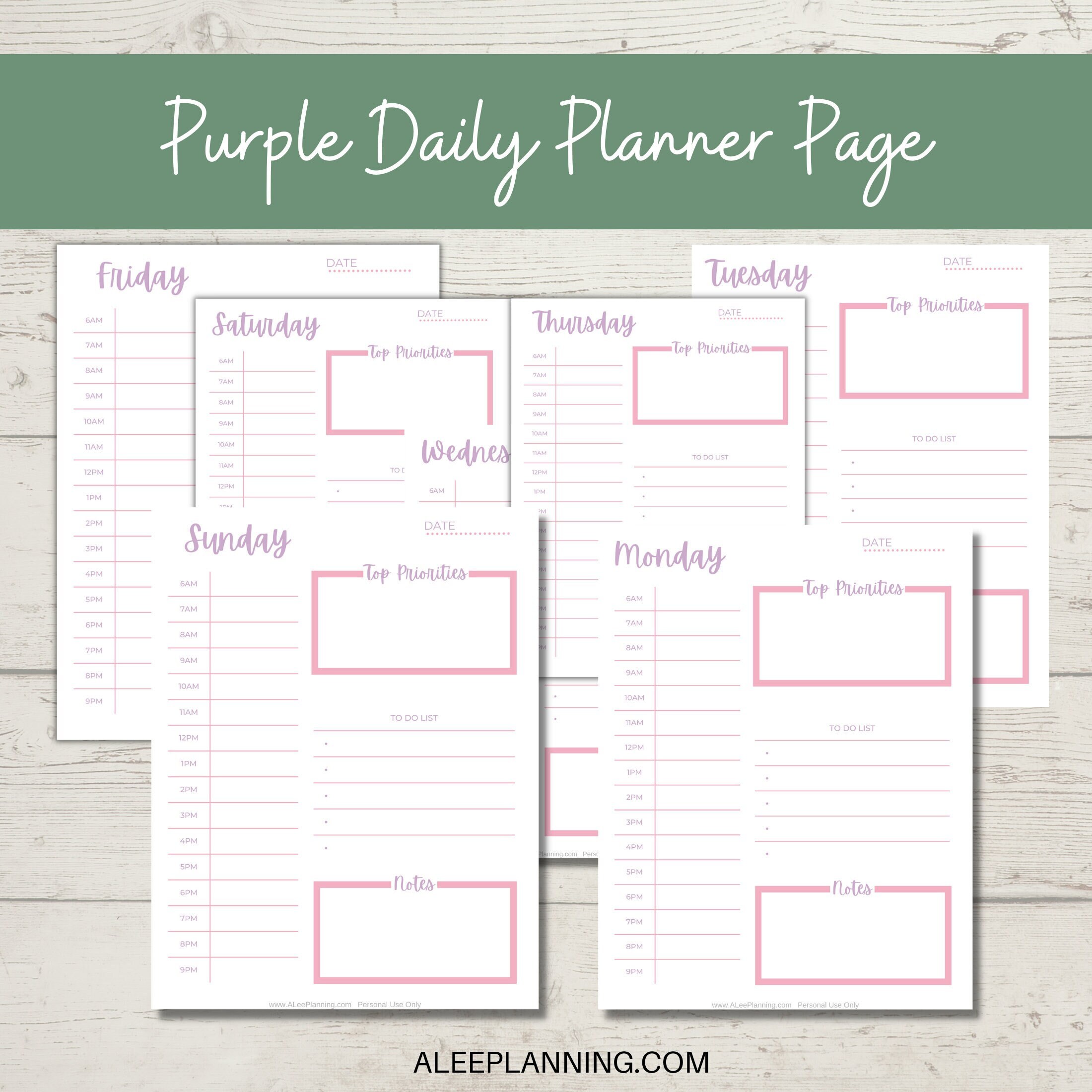 Purple Daily Planner Printable Daily Schedule Hourly Planner - Etsy