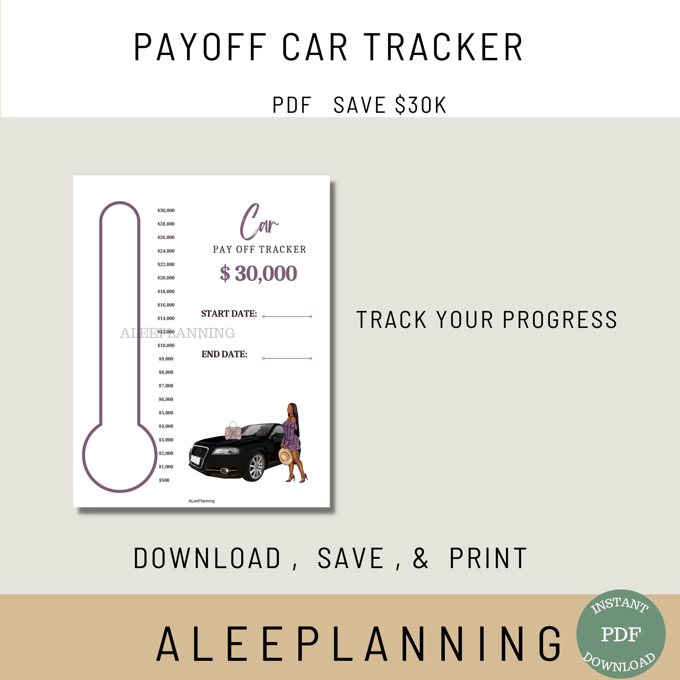 Car Pay off Tracker 30K Car Tracker Car Loan Pay off Print Car Debt ...