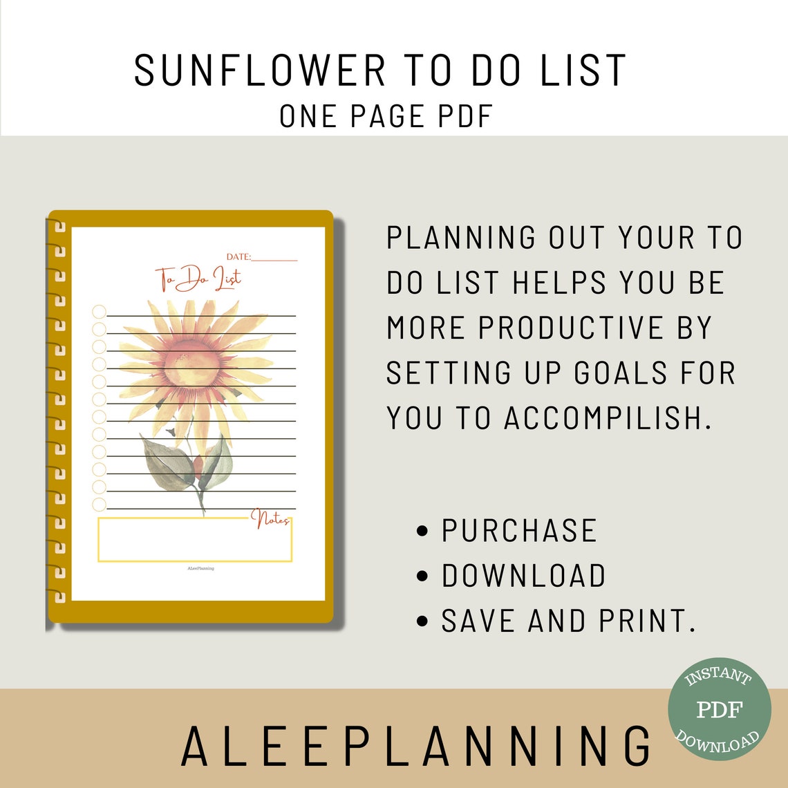 Sunflower to Do List Printable Sunflower Insert Task to Do List ...