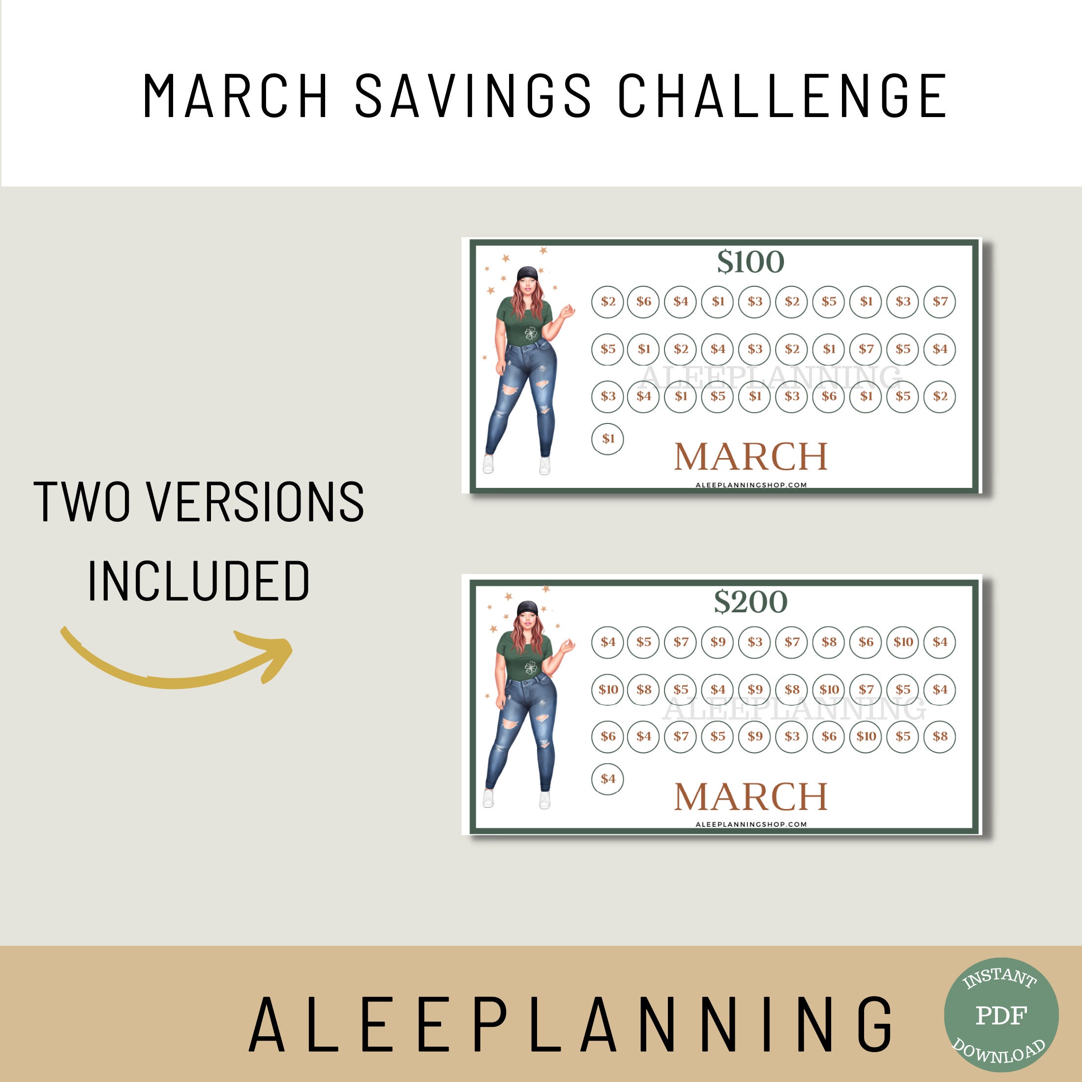 March Savings Challenge Printable Green A6 Savings Tracker - Etsy