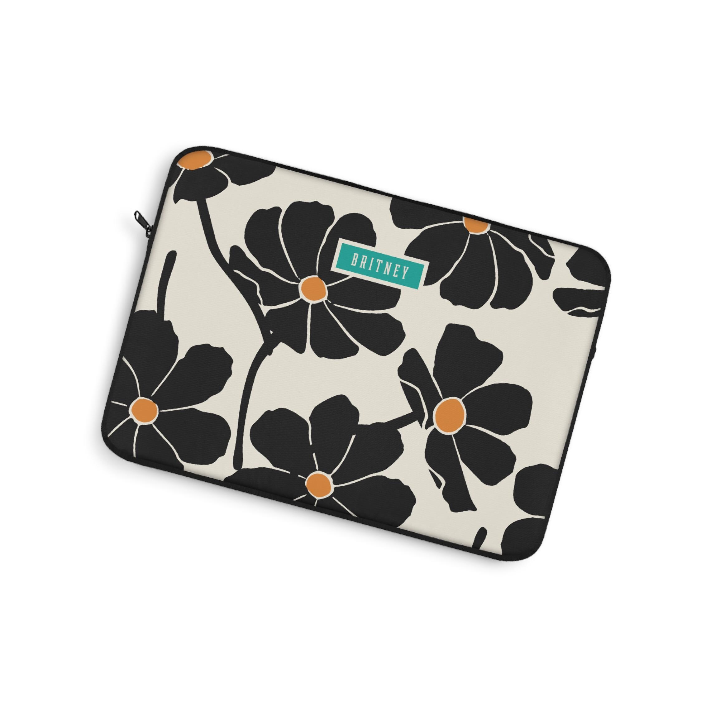 Personalized Laptop Sleeve Aesthetic Floral Abstract Black White Modern ...