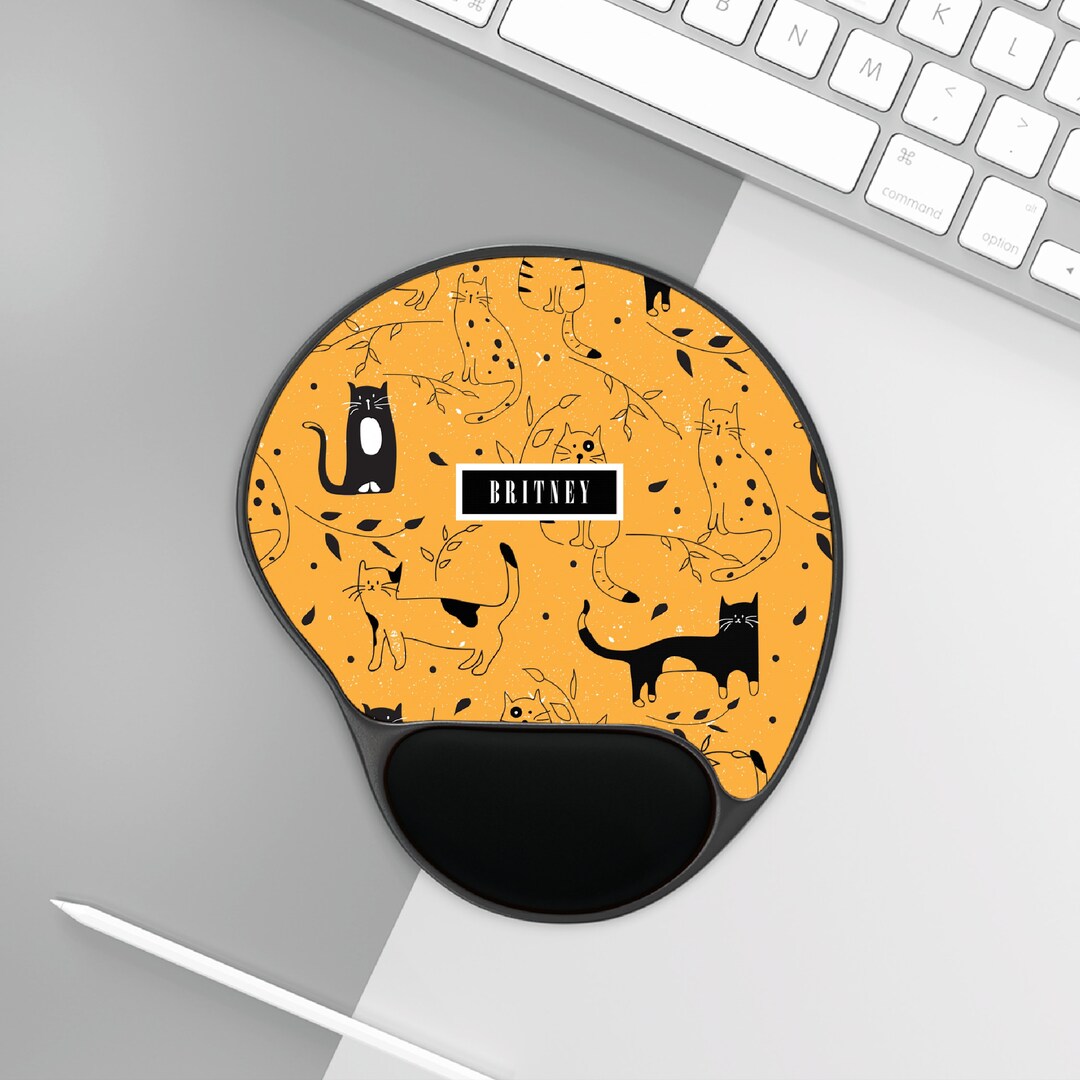 Cat Lover Mouse Pad With Wrist Rest Padded Ergonomic Support Cute Black ...