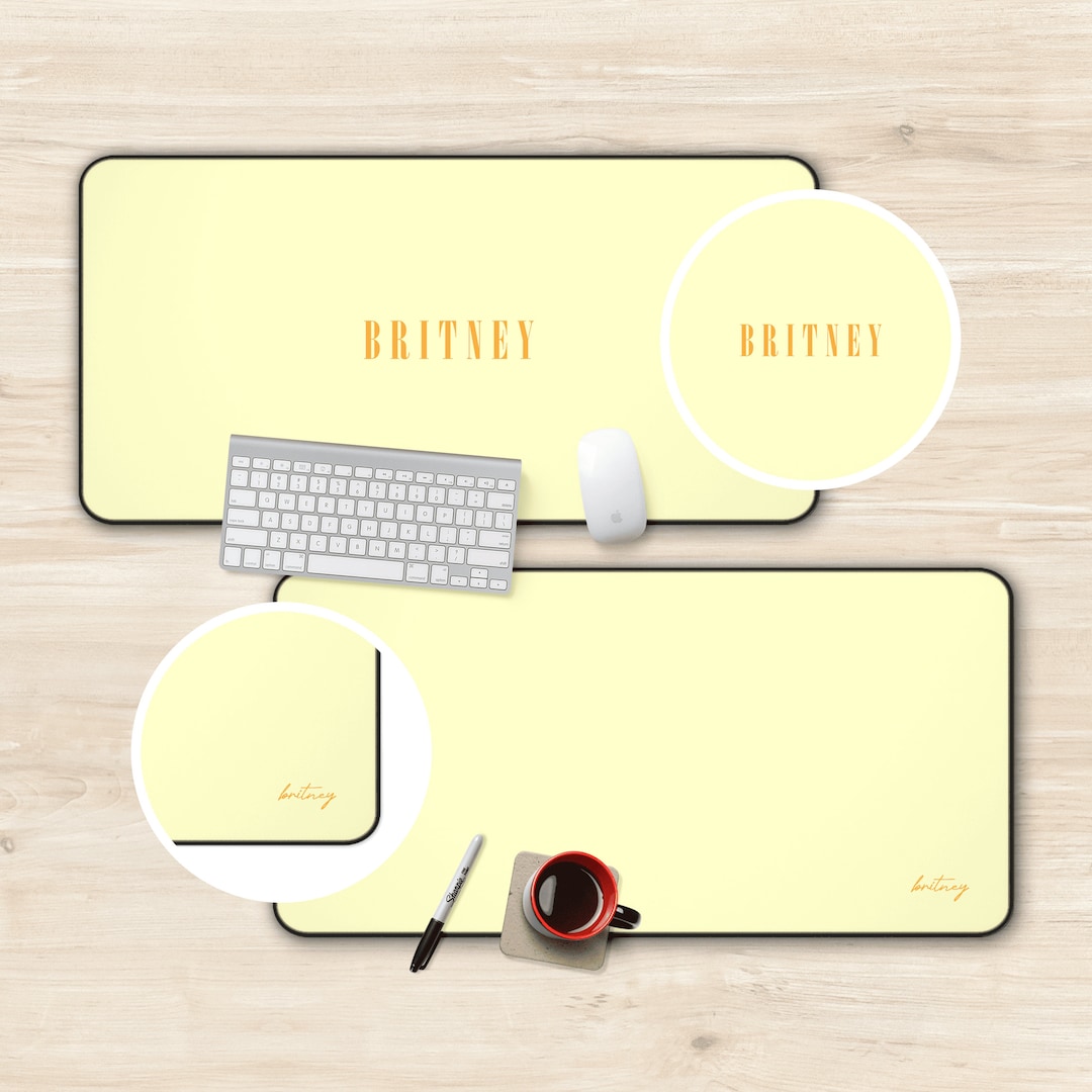 Yellow Desk Mat Personalized Custom Name Aesthetic Cream Muted Pastel ...