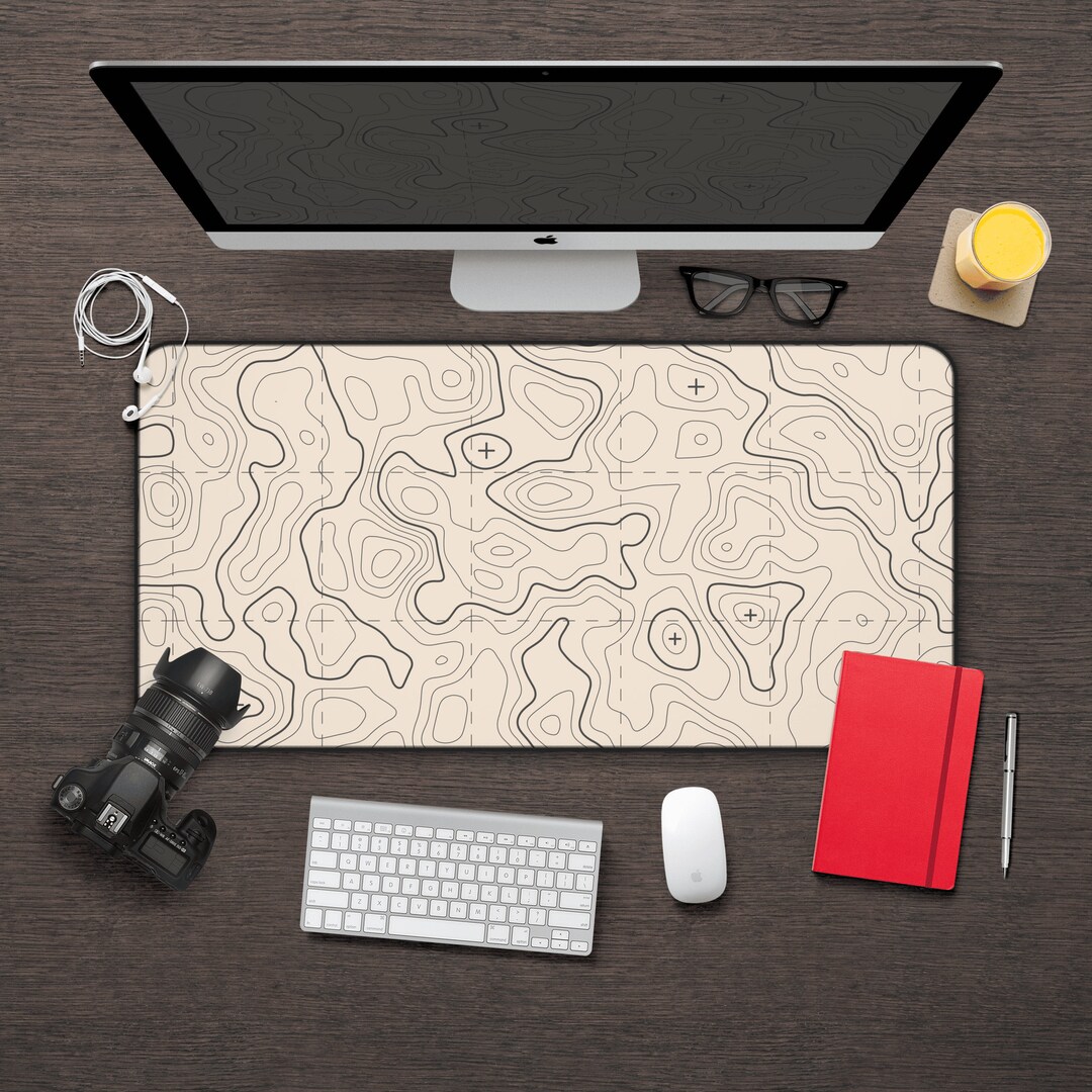 Aesthetic Desk Mat Geographic Beige Retro Topographic Map Grid Contour ...