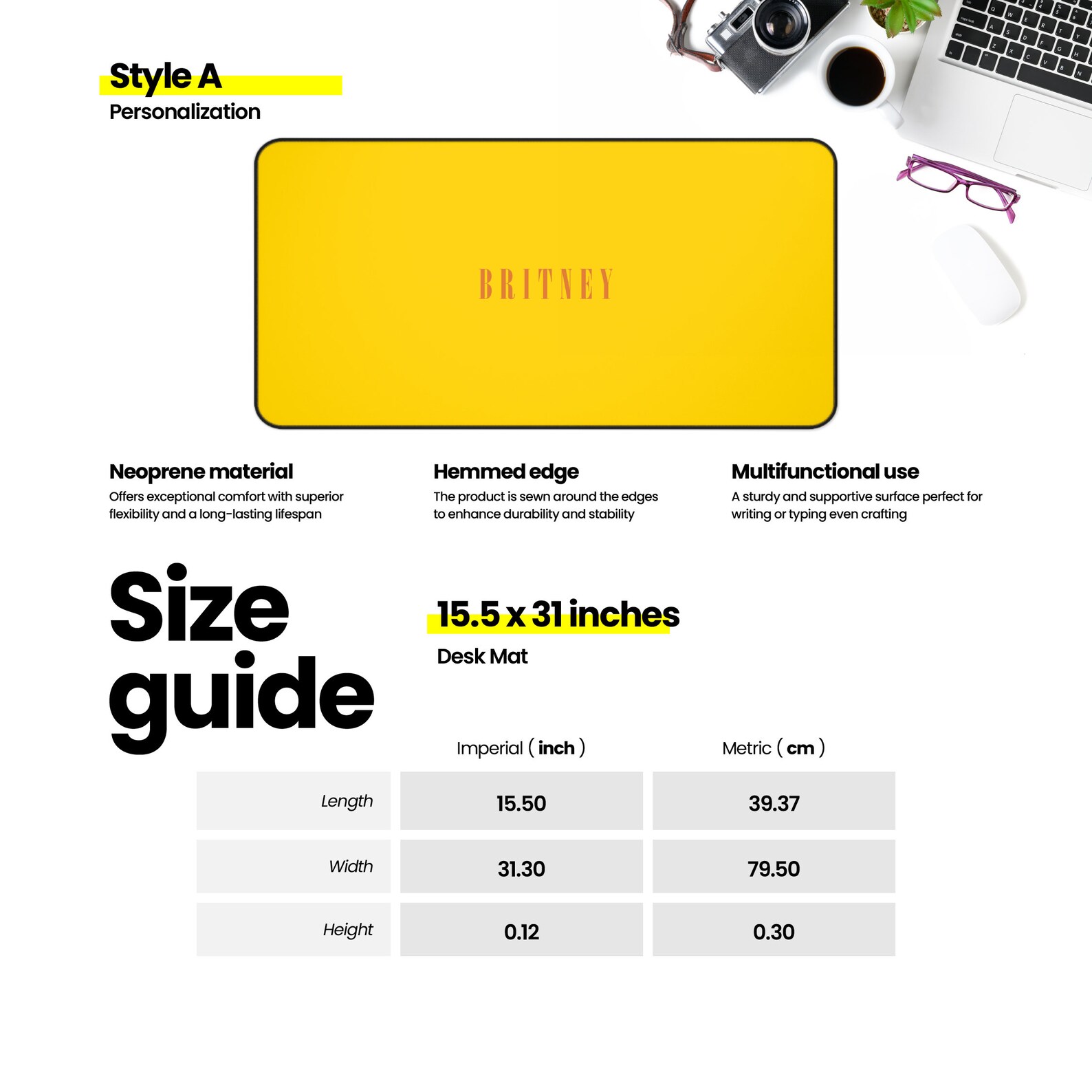 Yellow Desk Mat Personalized Custom Name Aesthetic Sunflower Amber ...