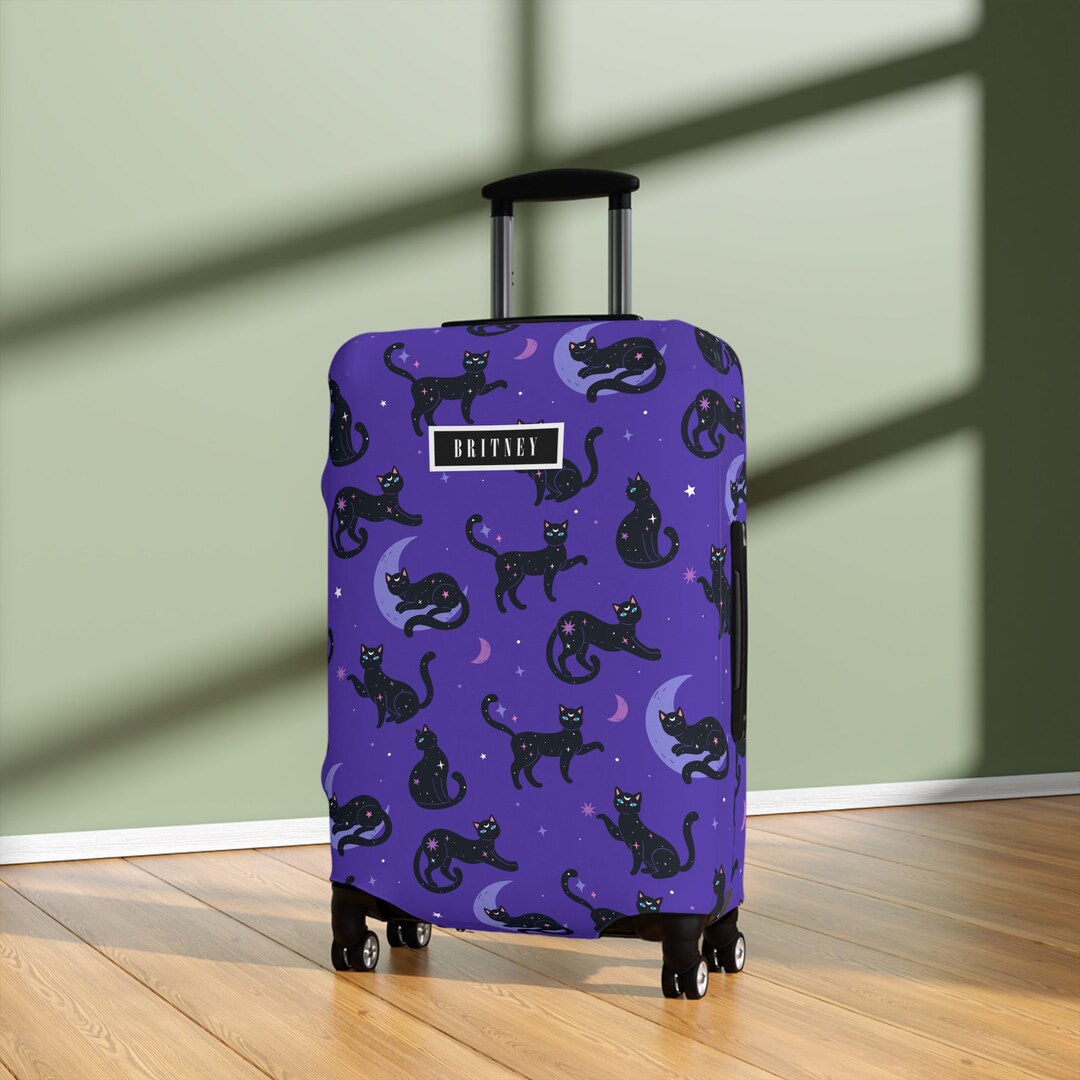 Mystical Cat Luggage Cover Suitcase Protector Purple Black Celestial ...