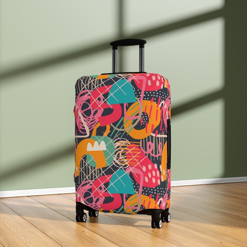 Suitcase Protector Luggage Cover Colorful Funky Retro Abstract Shapes ...