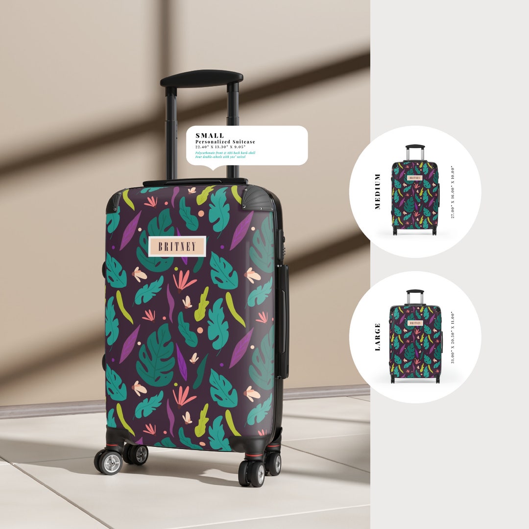 Personalized Suitcase Luggage Cabin Travel Bag Trendy Green Monstera ...