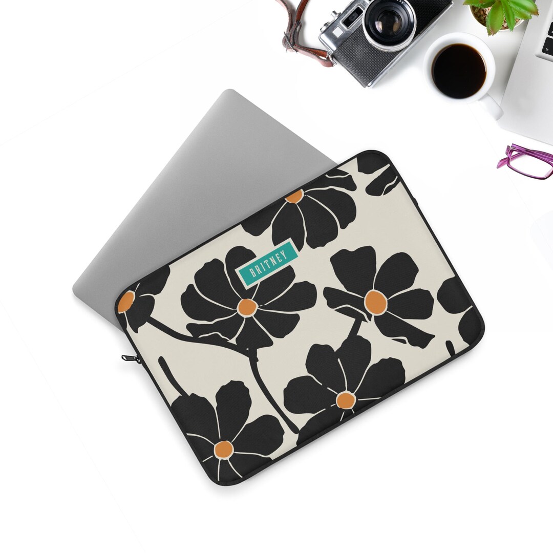 Personalized Laptop Sleeve Aesthetic Floral Abstract Black White Modern ...