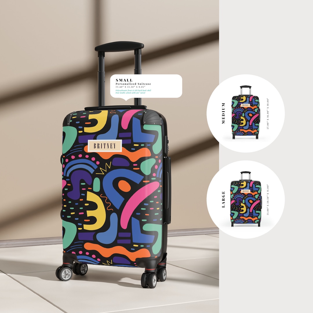 Personalized Suitcase Luggage Cabin Travel Bag Black Colourful Funky ...