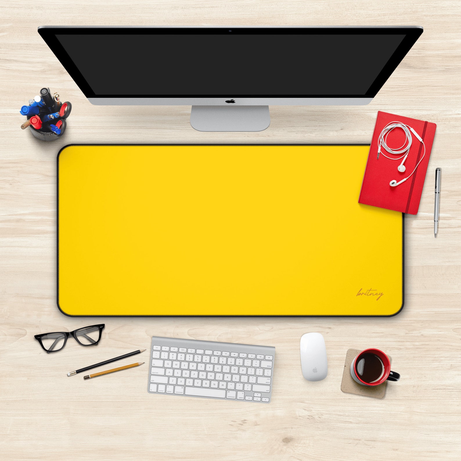 Yellow Desk Mat Personalized Custom Name Aesthetic Sunflower Amber ...