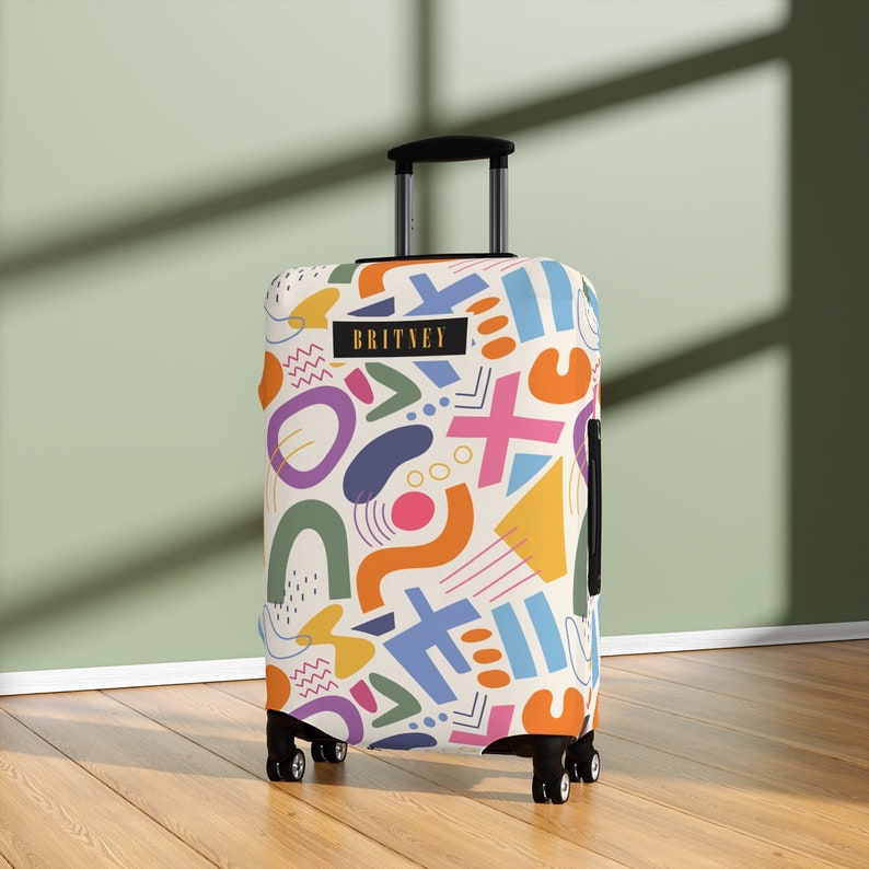 Suitcase Protector Luggage Cover Colorful Funky Retro Abstract Shapes ...