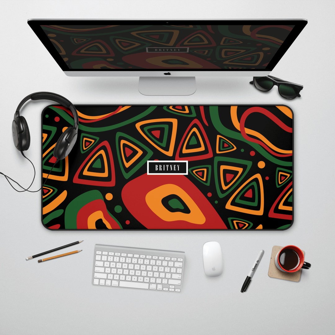 Gaming Tribal Desk Mat Custom Name Aesthetic Abstract African Black Red ...