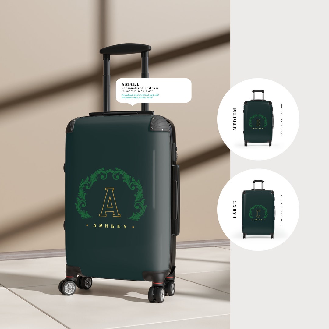 Personalized Floral Suitcase: Green Ornate Initial Cabin Luggage - Etsy