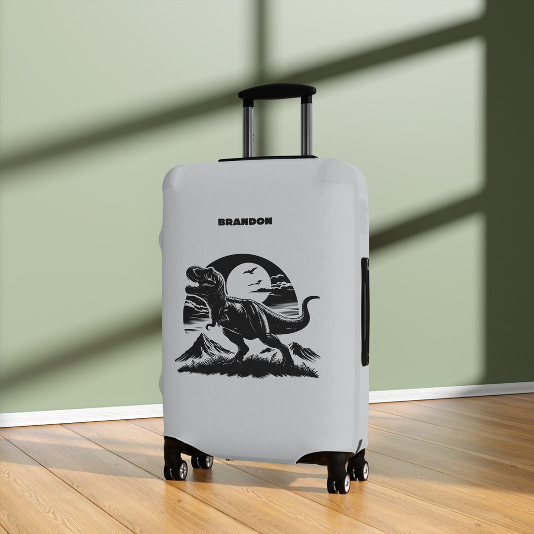 T-rex Luggage Cover Suitcase Protector Black Illustration Dinosaur ...