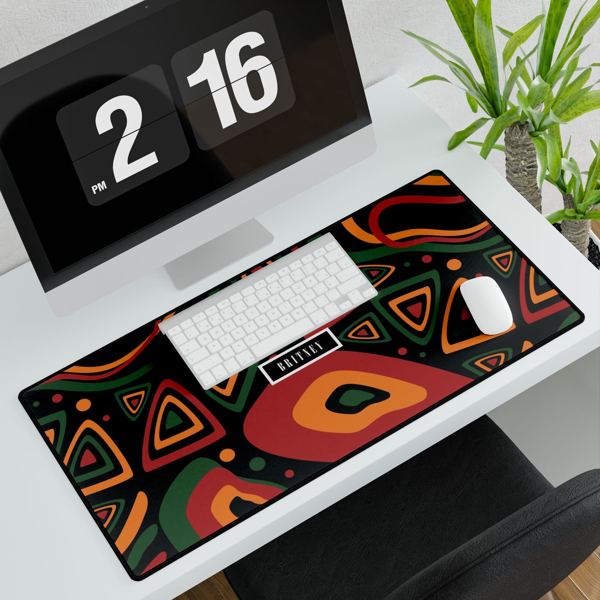 Gaming Tribal Desk Mat Custom Name Aesthetic Abstract African Black Red ...