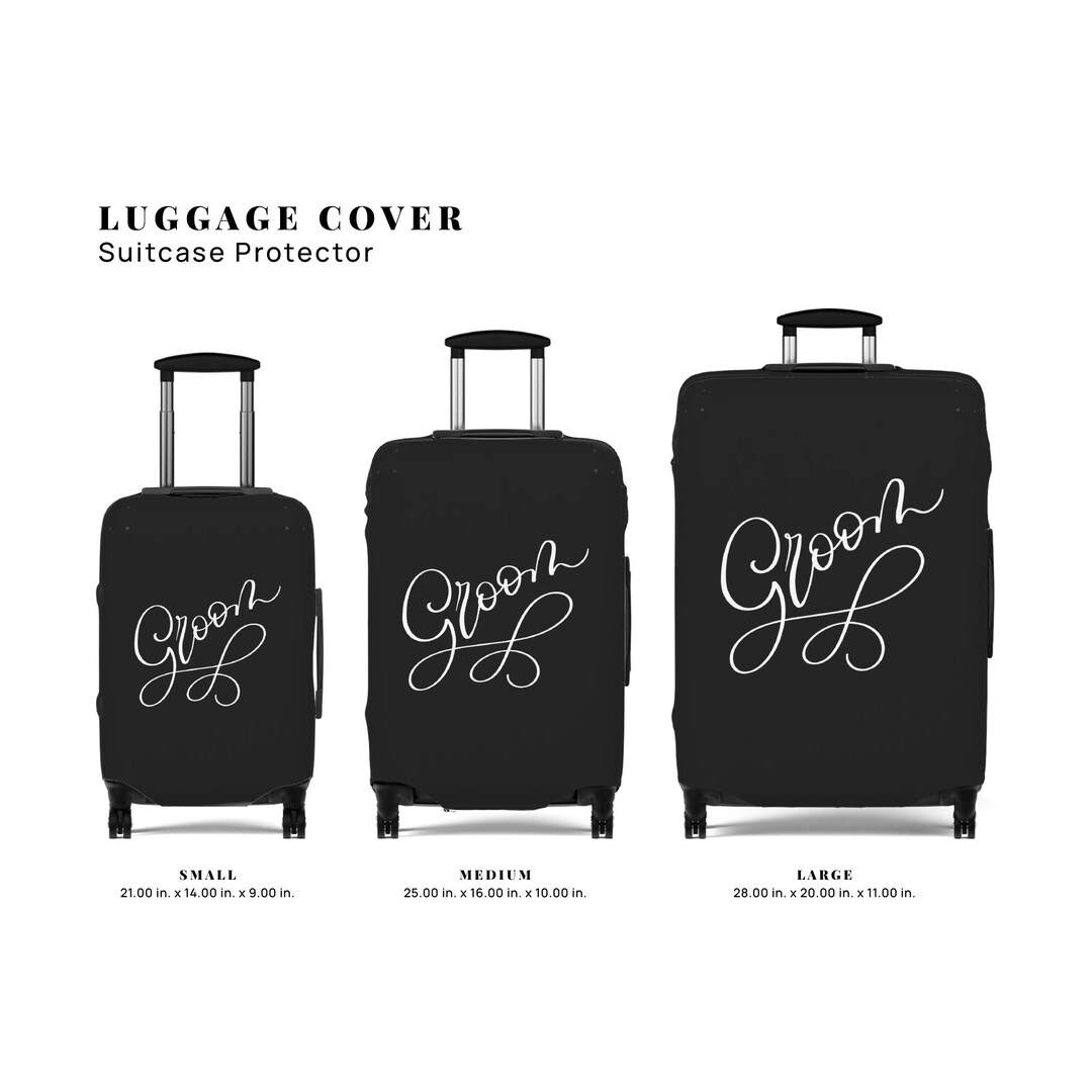 Personalized Black and White Groom Suitcase Protector | Elastic Luggage ...
