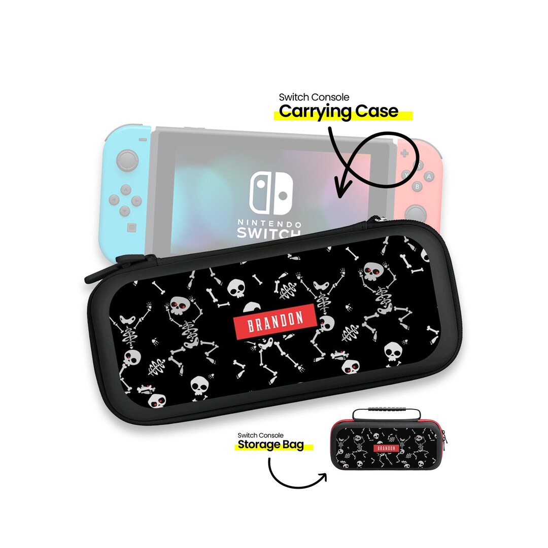 Black Halloween Switch Carrying Case Cute Funny Skeleton Bone Storage ...