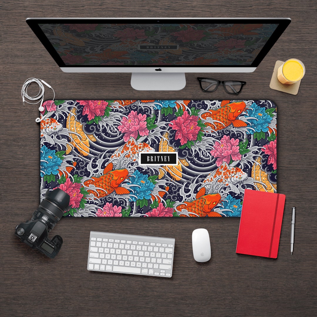 Koi Fish Desk Mat Aesthetic Gaming Custom Name Cute XL XXL Mousepad ...