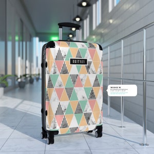 Suitcase With Wheels Luggage Cabin Travel Bag Elegant Marble Triangles ...