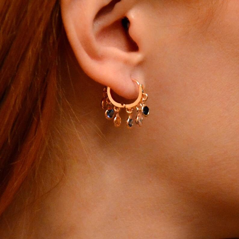 Cz Dangle Hoops Small Hoops Sparkly Hoops Huggie Hoops - Etsy