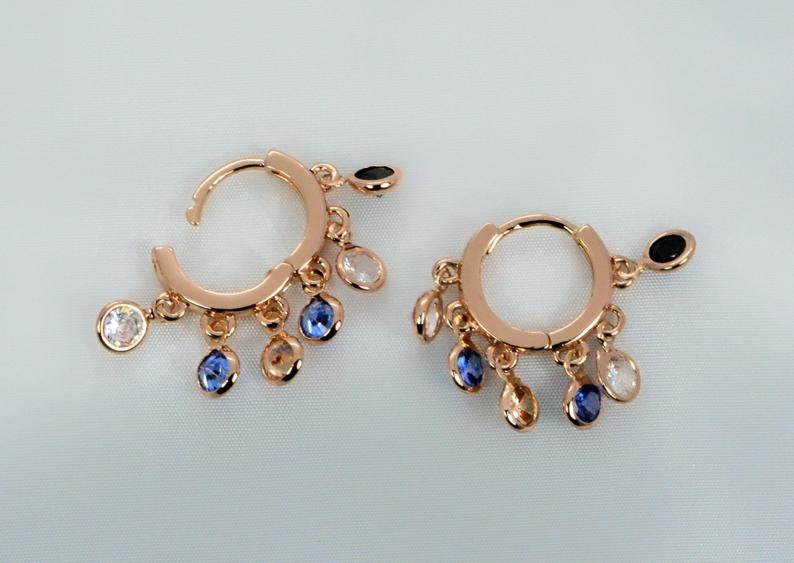 Cz Dangle Hoops Small Hoops Sparkly Hoops Huggie Hoops - Etsy